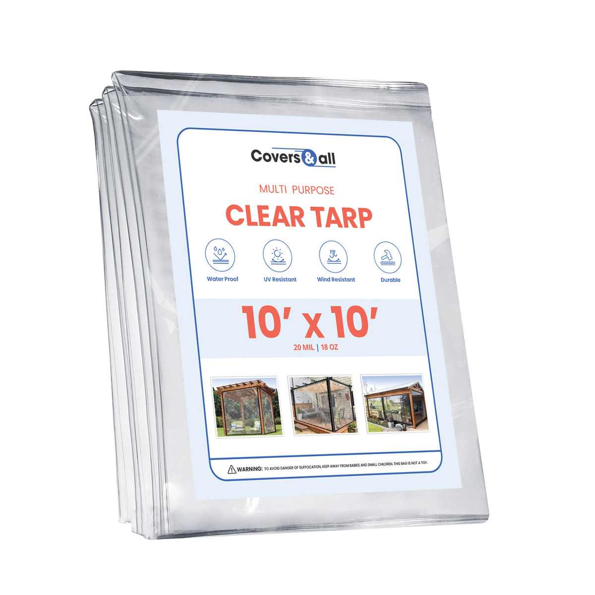 Covers & All Heavy-Duty Outdoor Waterproof Clear Tarp, Multipurpose Tarp for Patio Enclosure ...